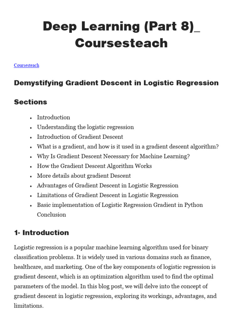 Deep Learning (Part 8) - Coursesteach | PDF | Machine Learning | Logistic Regression