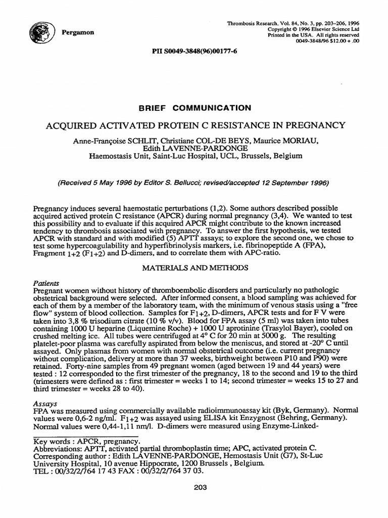 Thromb Res - Acquired APCR in Pregnancy (1996) | PDF | Health Sciences ...