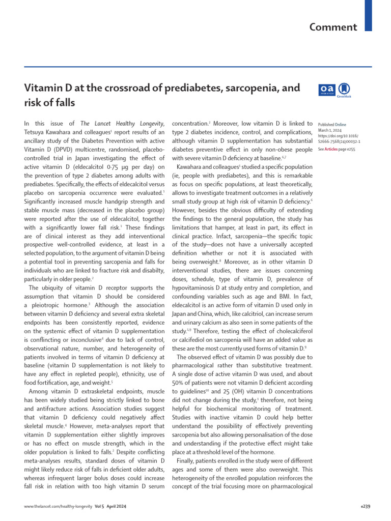 Vitamin D at The Crossroad of Prediabetes, Sarcope | PDF | Vitamin D ...