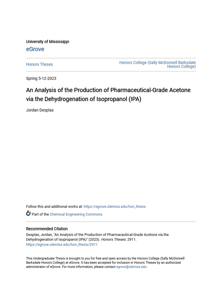 Acetone Production via Isopropanol Dehydrogenation | PDF | Chemical ...