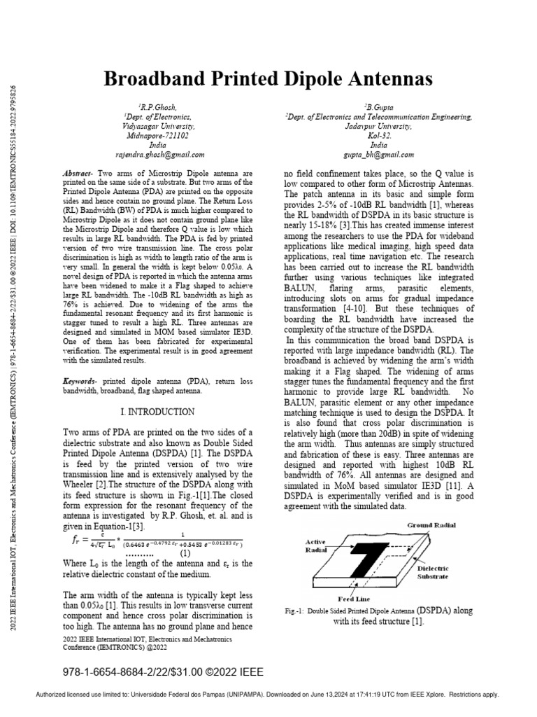 Broadband Printed Dipole Antennas | PDF | Antenna (Radio) | Radio Technology