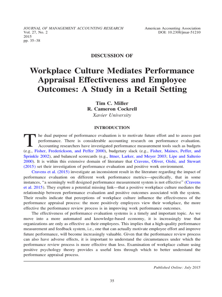 Workplace Culture and Performance Appraisals | PDF | Performance Appraisal | Validity (Statistics)
