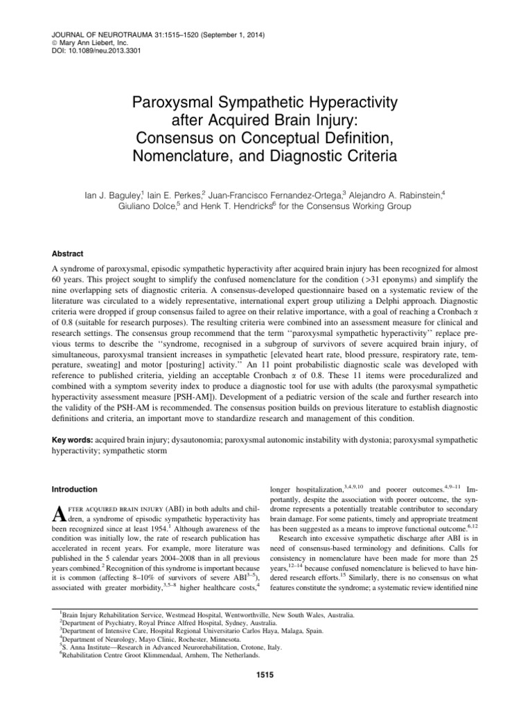 Paroxysmal Sympathetic Hyperactivity - Baguley 2014 | PDF | Medical ...