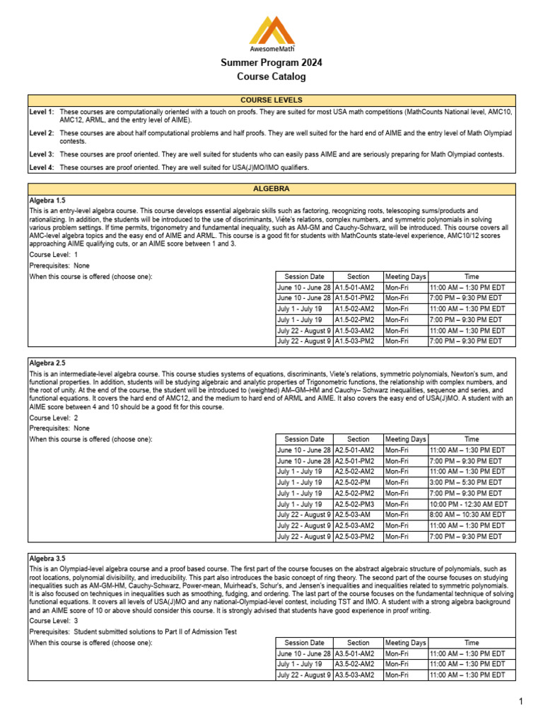 Amsp Course Catalog 2024 v1 | PDF | Number Theory | Field (Mathematics)