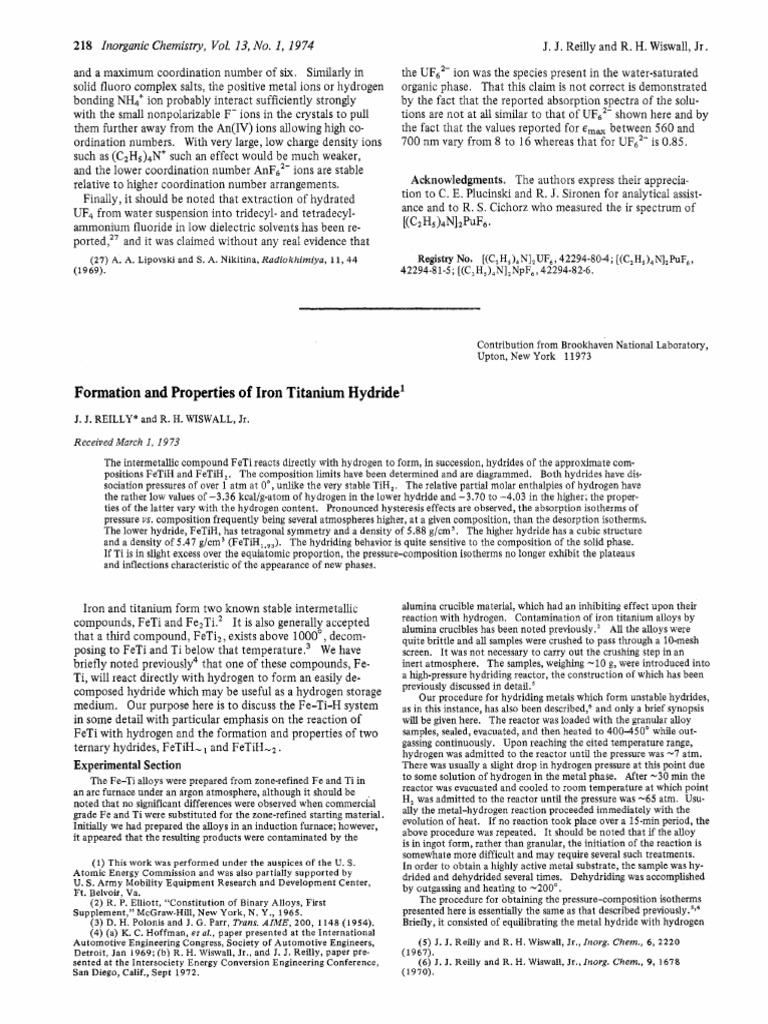 1974 - Reilly - Formation and Properties of Iron Titanium Hydride | PDF ...
