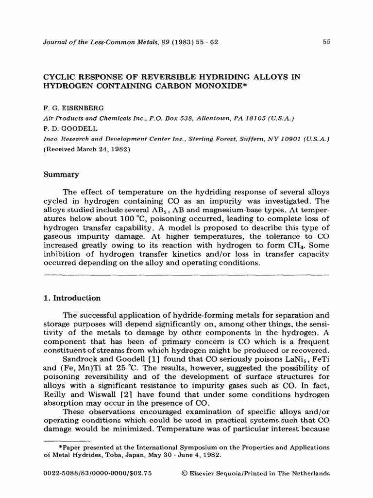 Cyclic Response of Hydriding Alloys in CO | PDF | Hydrogen | Gases