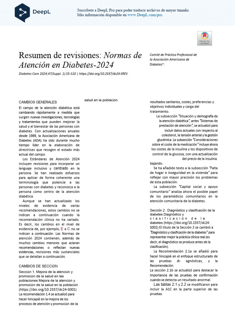 ADA 2024 SUMMARY OF REVISIONS es | PDF | Diabetes | Hipoglucemia