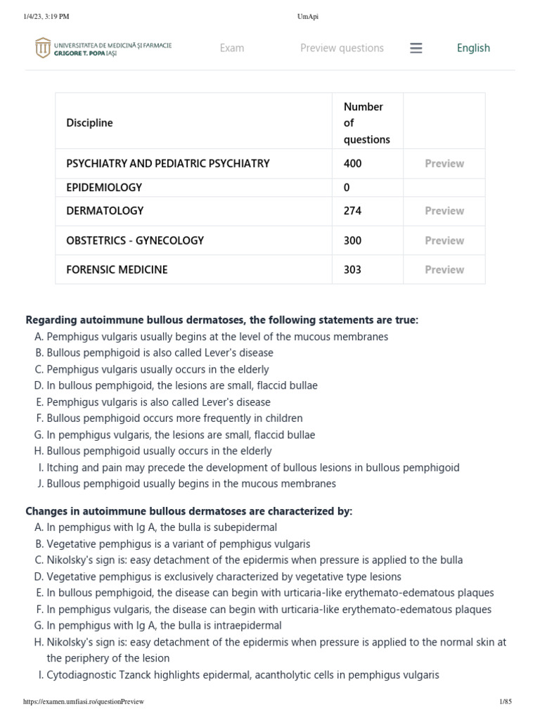 UmApi DErmato Qbank | PDF | Dermatitis | Dermatology
