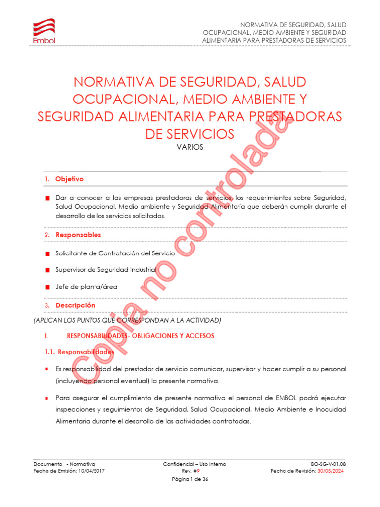 Normativa Seguridad y Salud EMBOL | PDF | Documento de identidad | Higiene Ocupacional