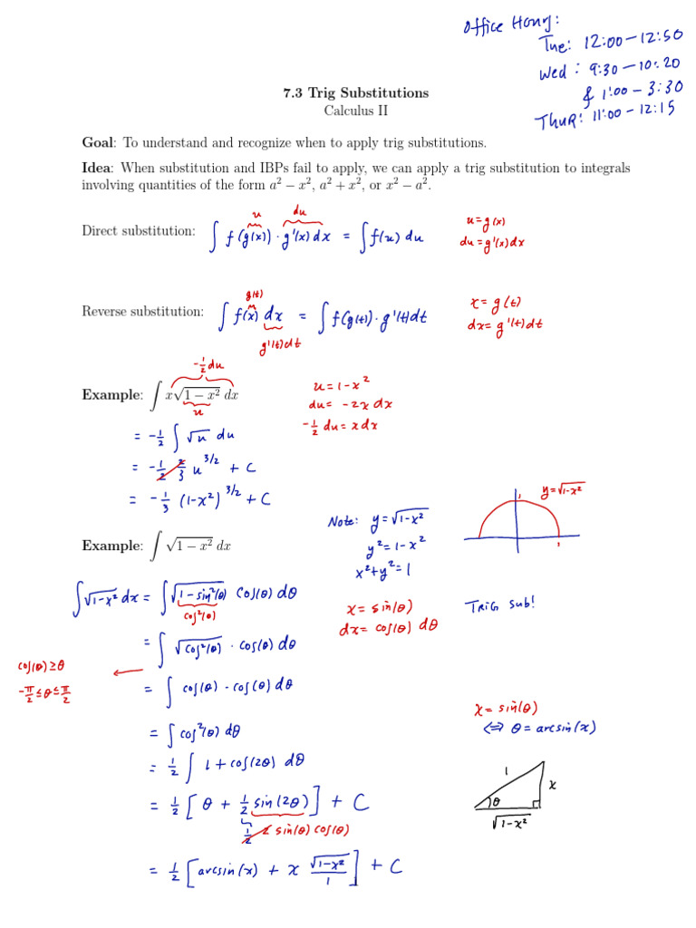 7.3 Trig Substitutions - Completed Notes | PDF | Calculus ...