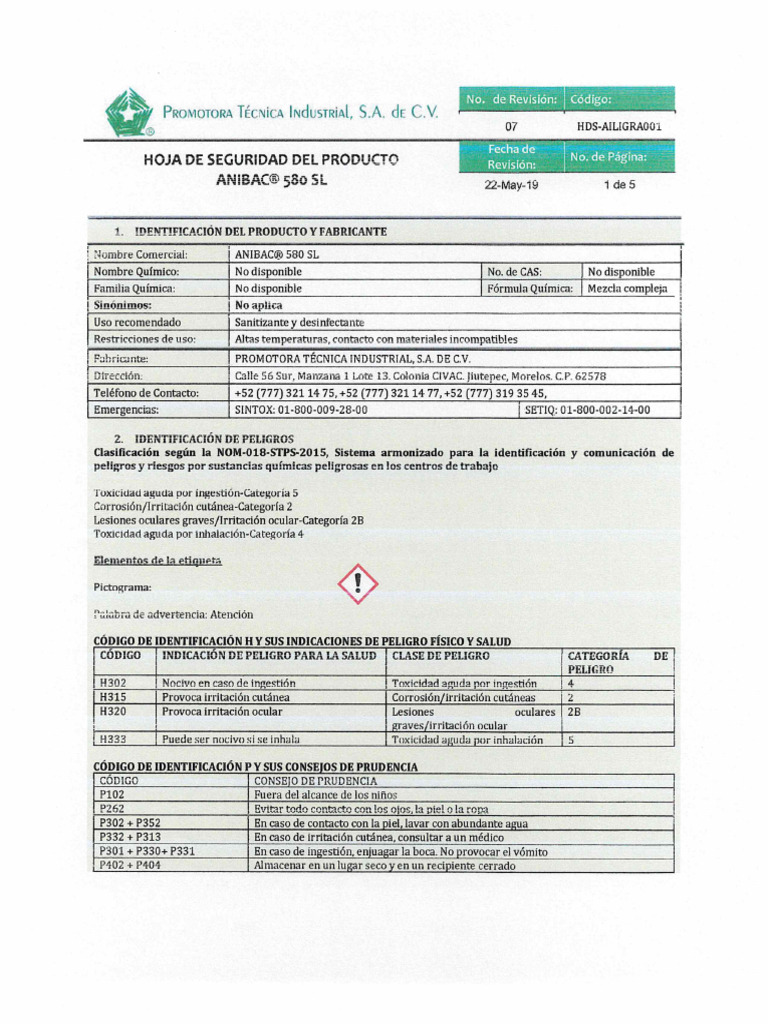 Hoja de Seguridad | PDF