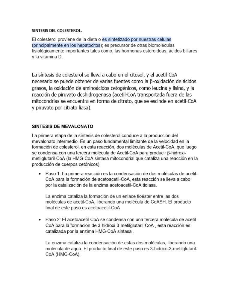 Síntesis del Colesterol y Mevalonato | PDF | Biosíntesis | Nicotinamida ...