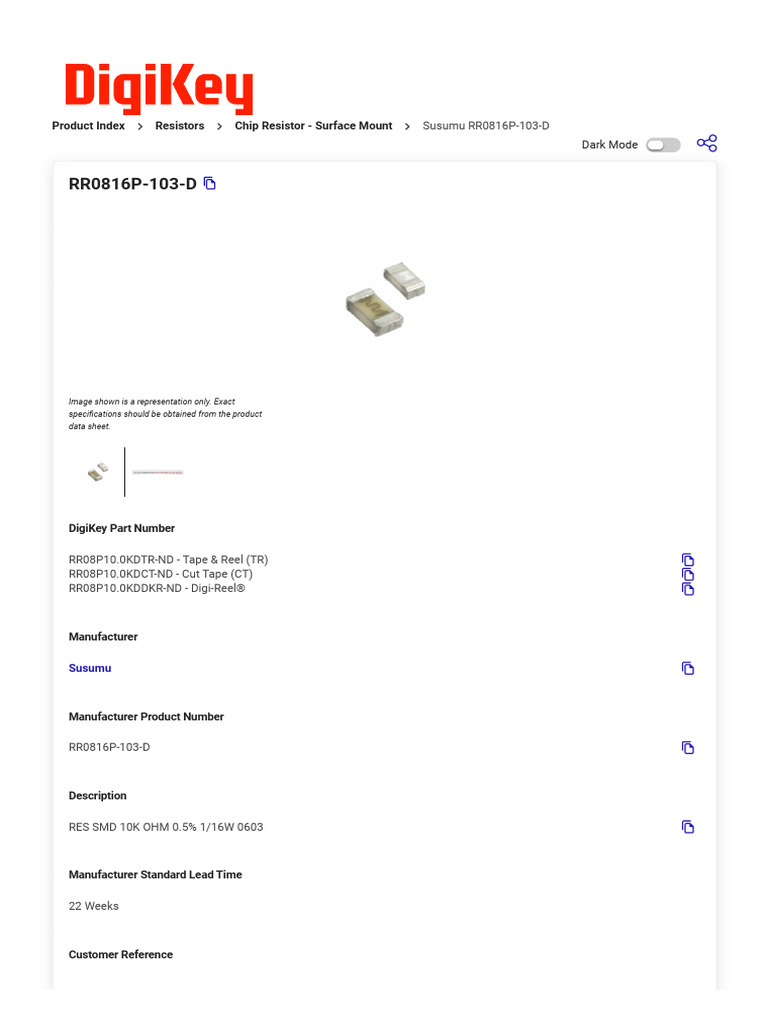 Susumu RR0816P-103-D | PDF | Resistor | Electrical Engineering