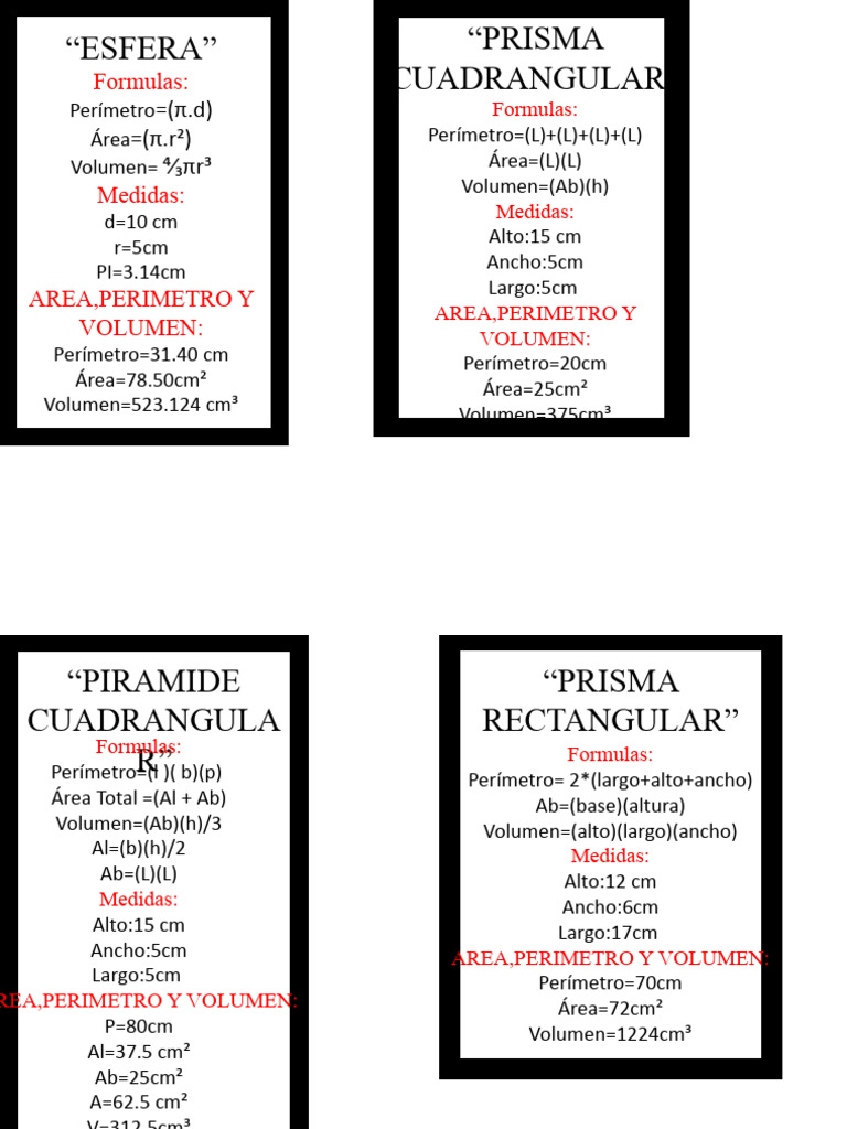 Cálculos de Área y Volumen de Figuras | PDF | Geometría Convexa | Politopos