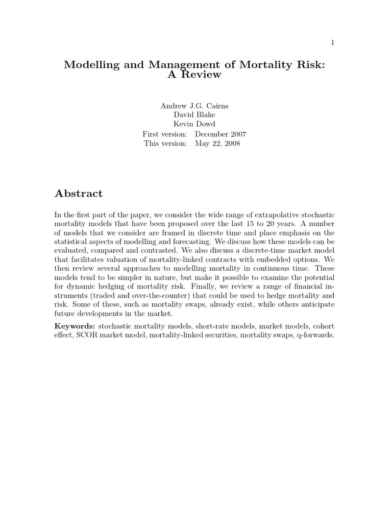Cairns Blake Dowd Pdf Forecasting Risk