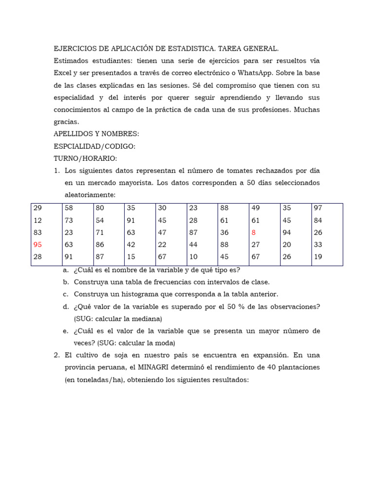 Ejercicios Est SANPABLO | PDF | Estadísticas descriptivas