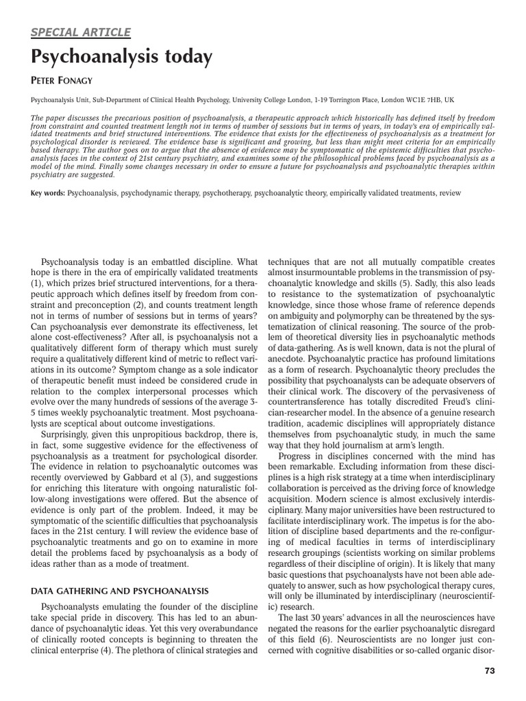 Fonagy (2003) Psychoanalysis Today | PDF | Psychoanalysis | Psychotherapy