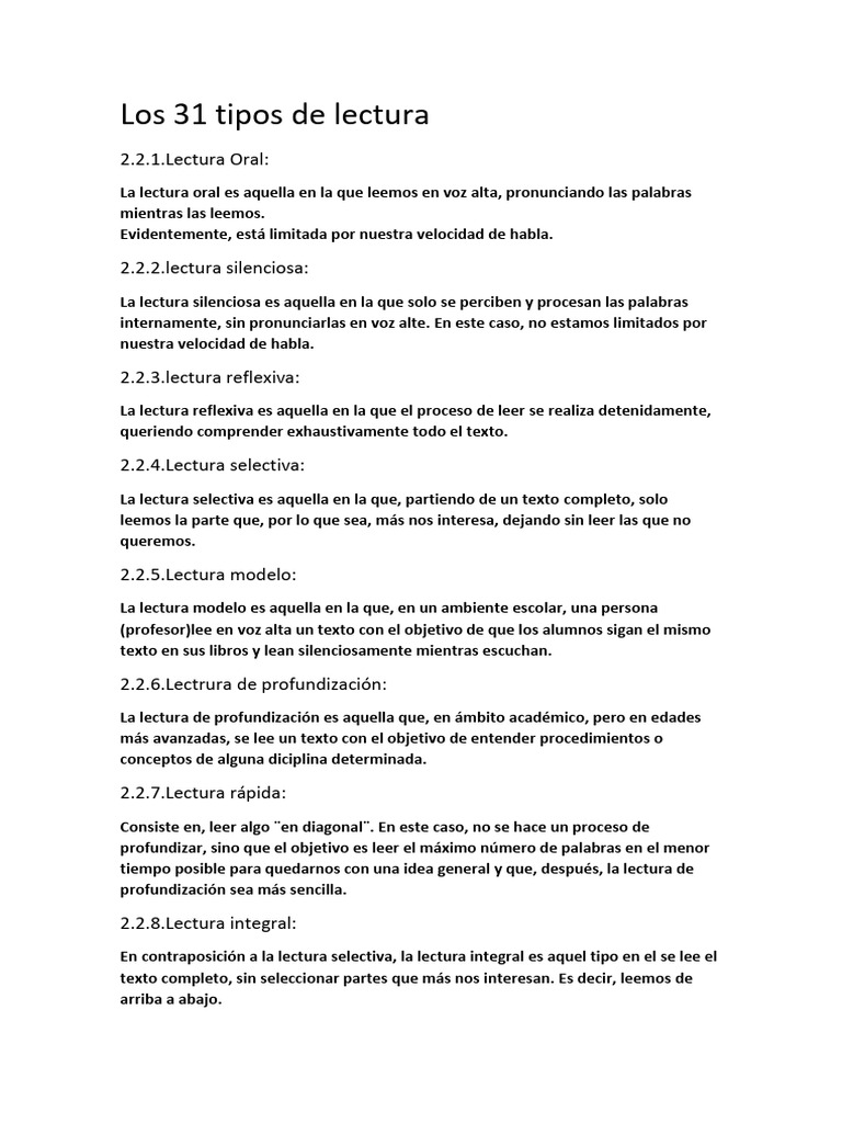 31 Tipos de Lectura y sus Características | PDF | Los símbolos ...