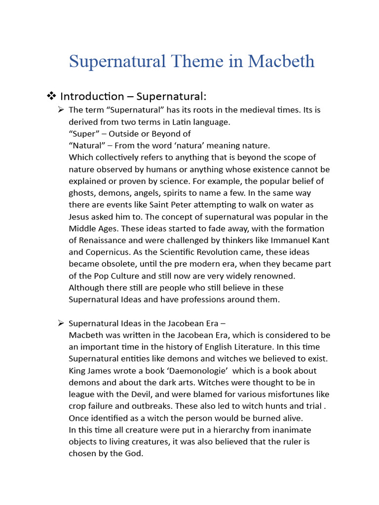 Supernatural Theme In Macbeth Pdf Macbeth Witchcraft