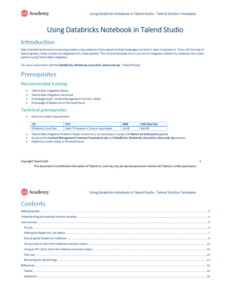Using Databricks Notebook in Talend Studio | PDF | Laptop | Zip (File ...