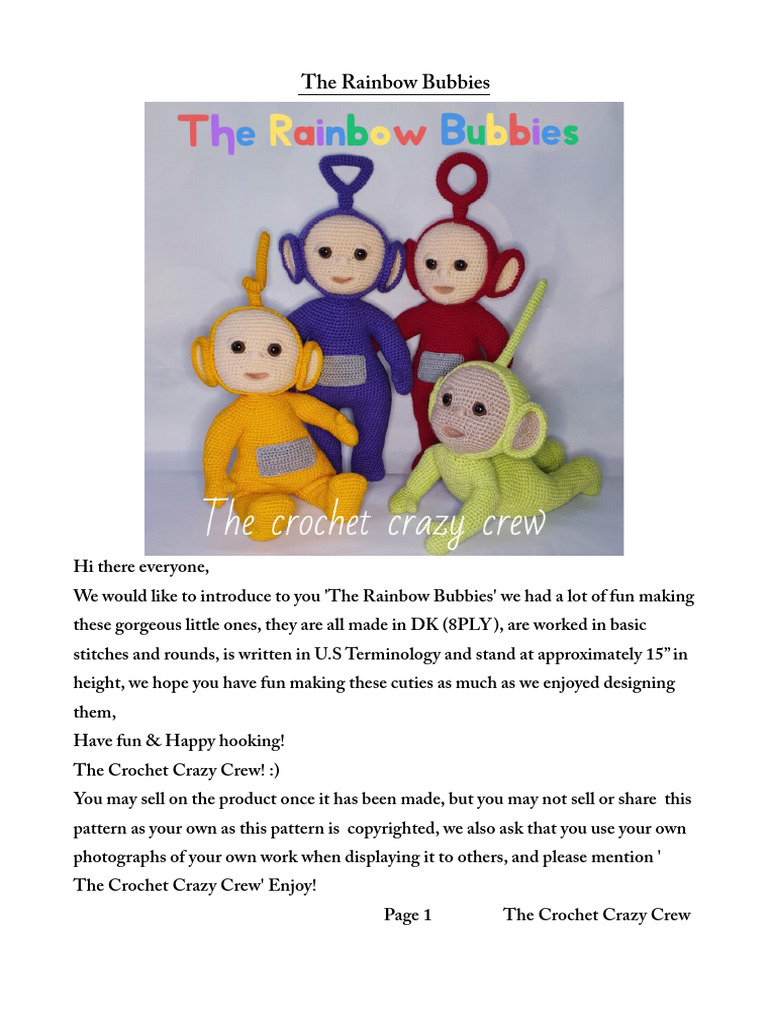 Teletubbies - The Crochet Crazy Crew - Amamostejerok | PDF | Crochet | Yarn