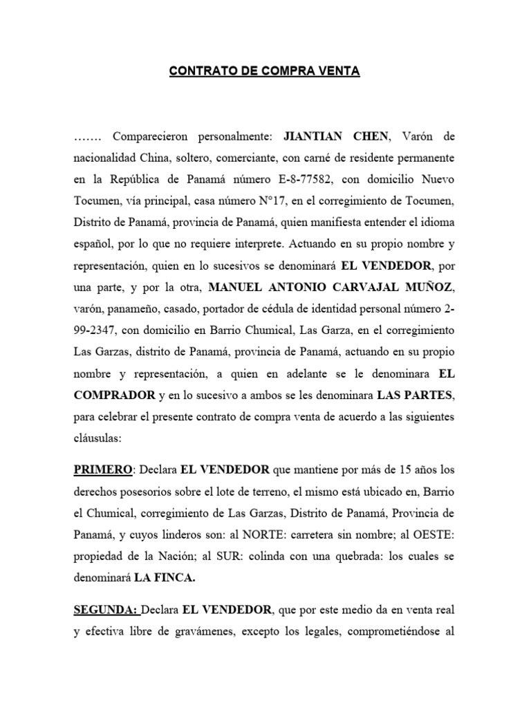Contrato de Compra Venta Derecho Posesorios | PDF | Panamá