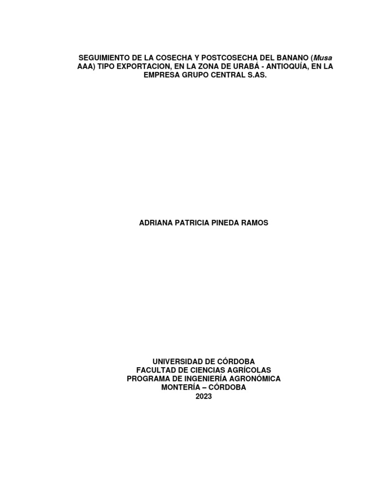 Seguimiento de Cosecha de Banano Urabá | PDF