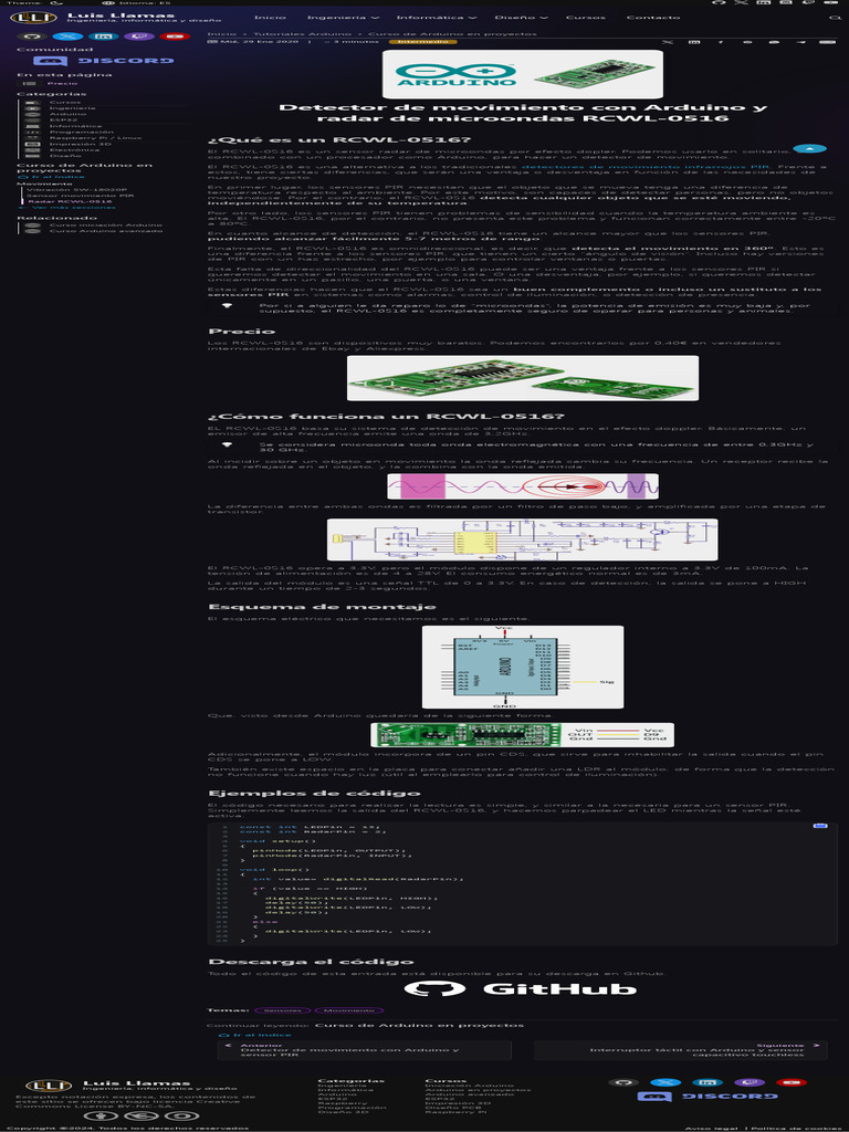 Detector de movimiento con Arduino y radar de microondas RCWL-0516 | Descargar gratis PDF ...