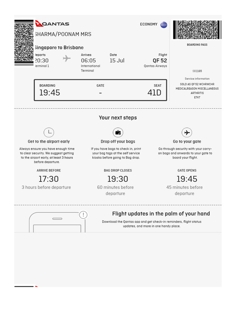 Check-in - Forward Boarding Pass Qantas | PDF | Aviation