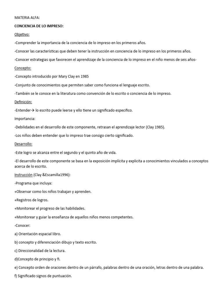 Estrategias para la Conciencia de lo Impreso | PDF | Evaluación | Alfabeto