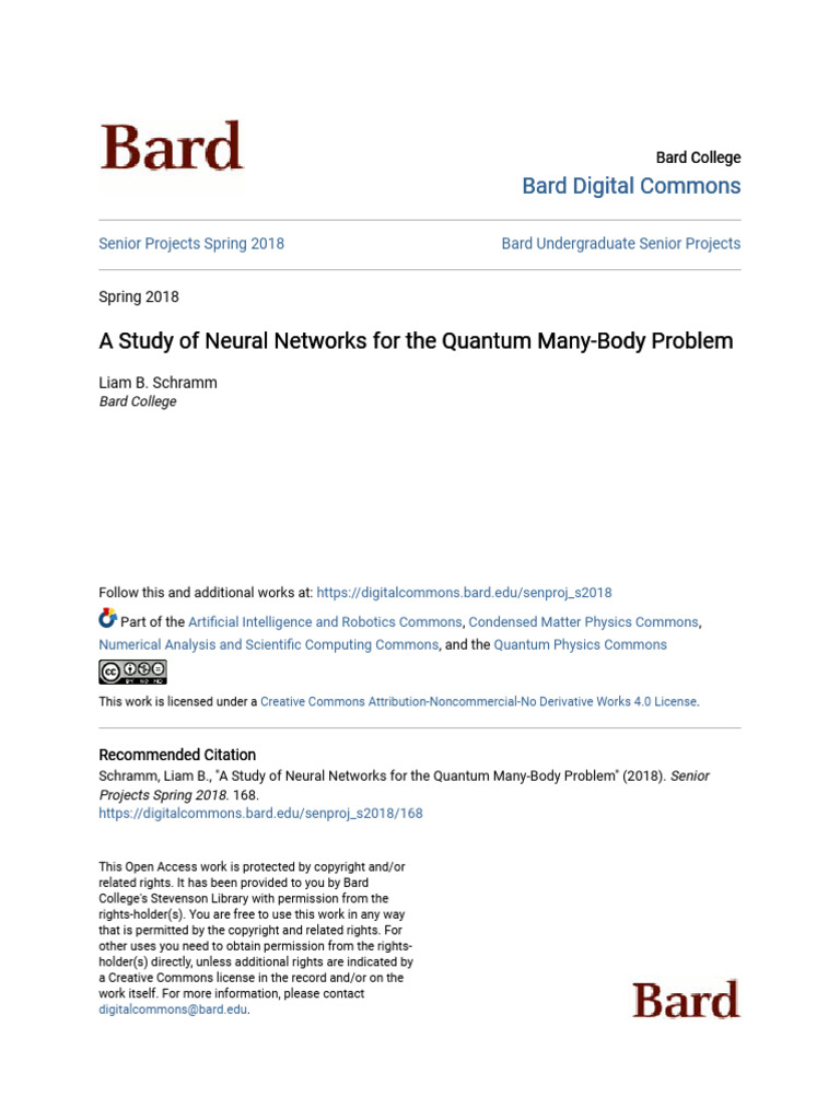 A Study of Neural Networks For The Quantum Many-Body Problem | PDF | Wave Function | Tensor