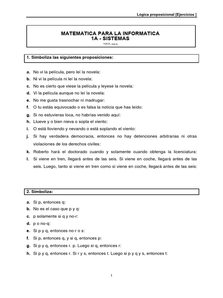 Practica Mate 1a | PDF | Proposición | Lógica