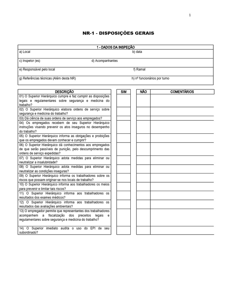 Check List Confomidade NR-1 | PDF