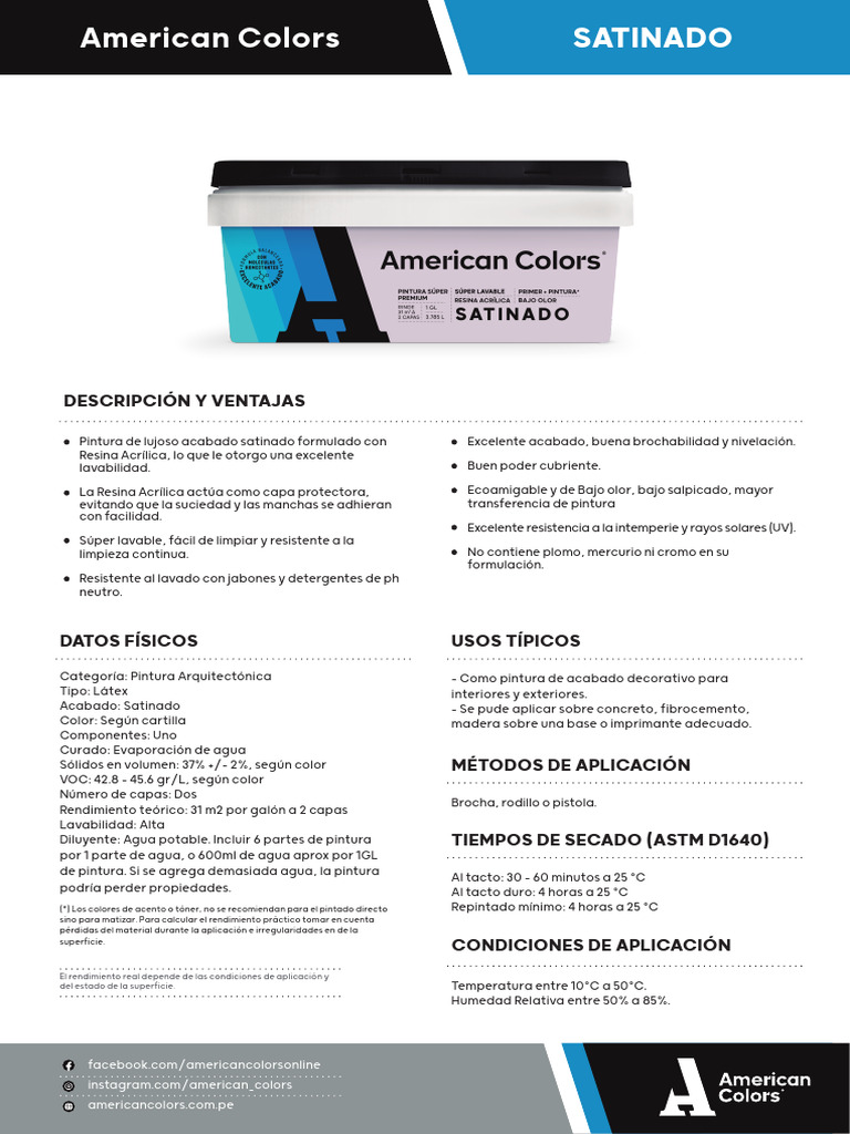 Pintura Satinada American Colors Ultra Lavable | PDF | Pintar | Agua