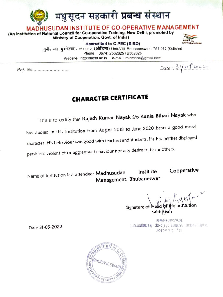 Character Certificate | PDF