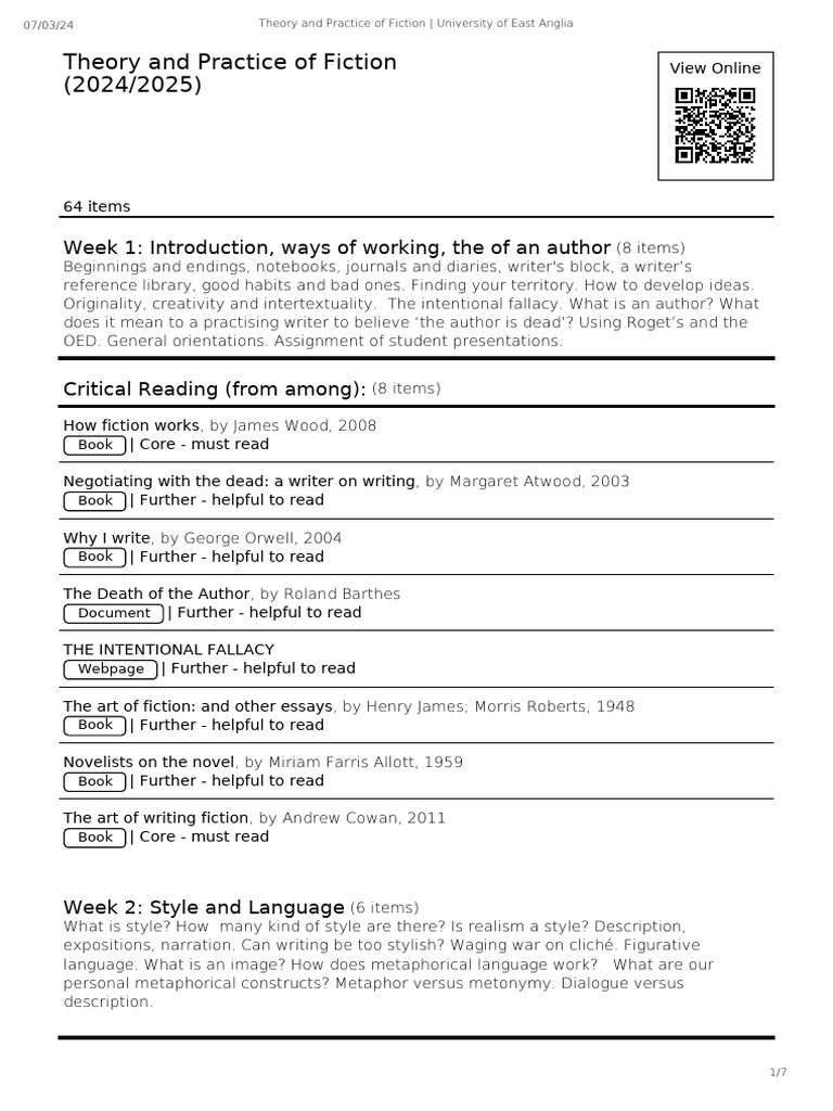 Theory and Practice of Fiction | PDF