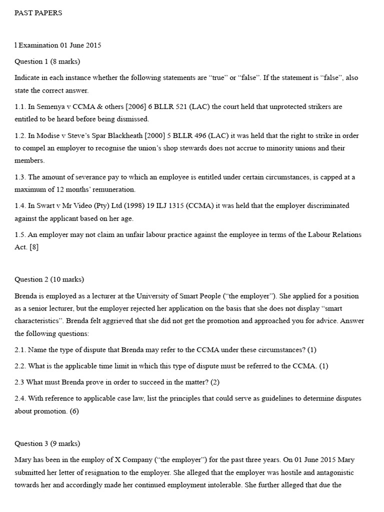 Past Papers Q | PDF | Employment | Strike Action