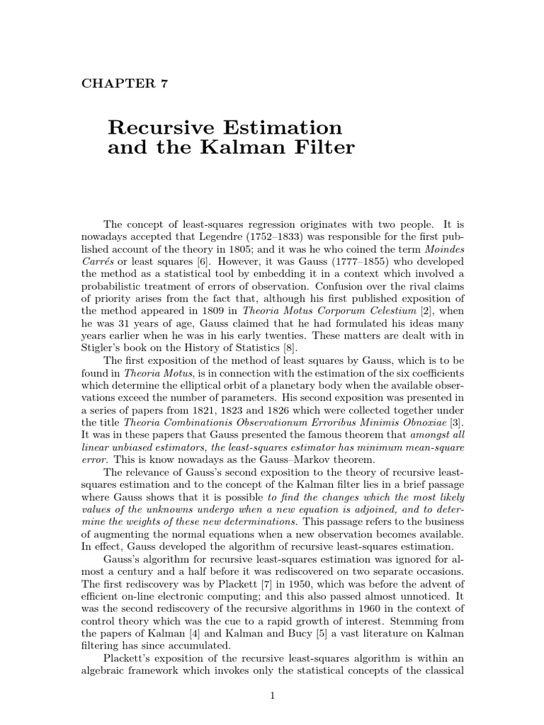 Recursive Estimation And The Kalman Filter Least Squares Pdf