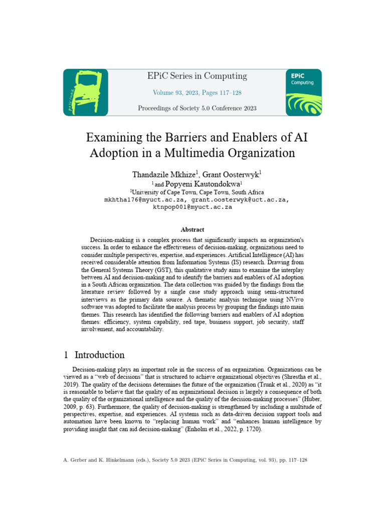 Examining The Barriers and Enablers of AI Adoption in A Multimedia ...