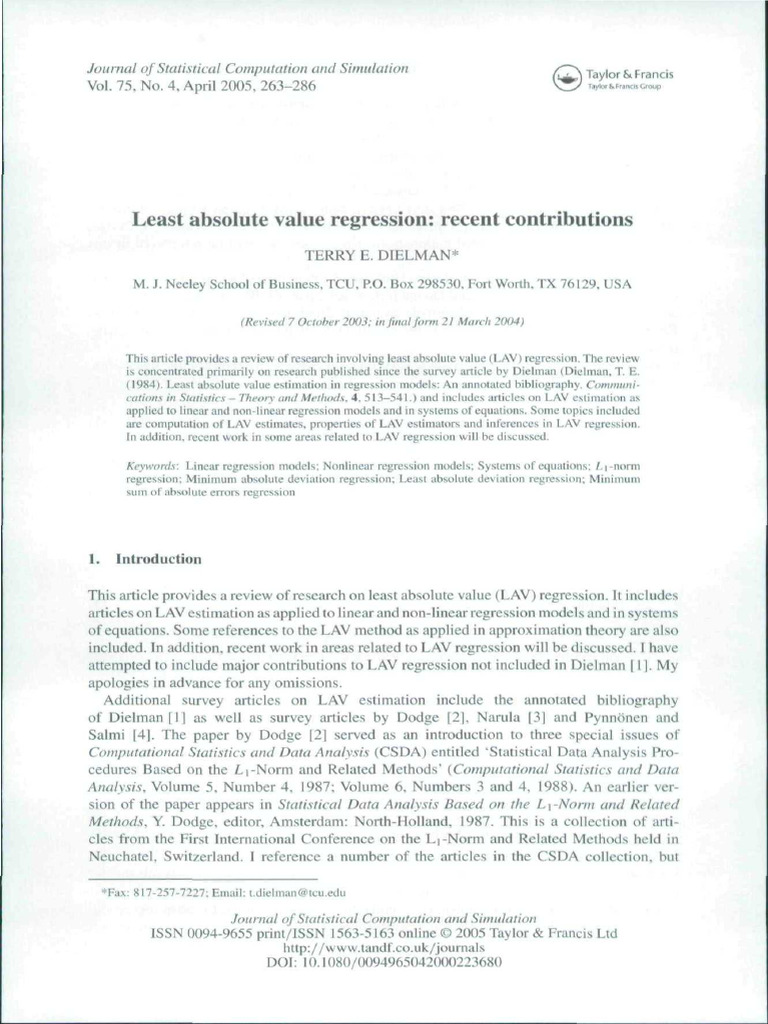 Least Absolute Value Regression | PDF | Bootstrapping (Statistics) | Regression Analysis