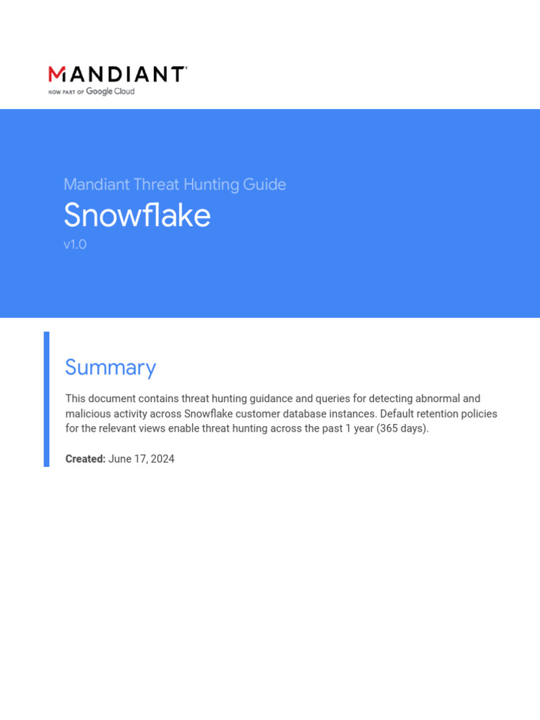 Snowflake Threat Hunting Guide | PDF | Databases | User (Computing)