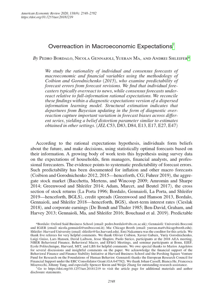 Overreaction in Macroeconomic Expectations | PDF | Forecasting ...