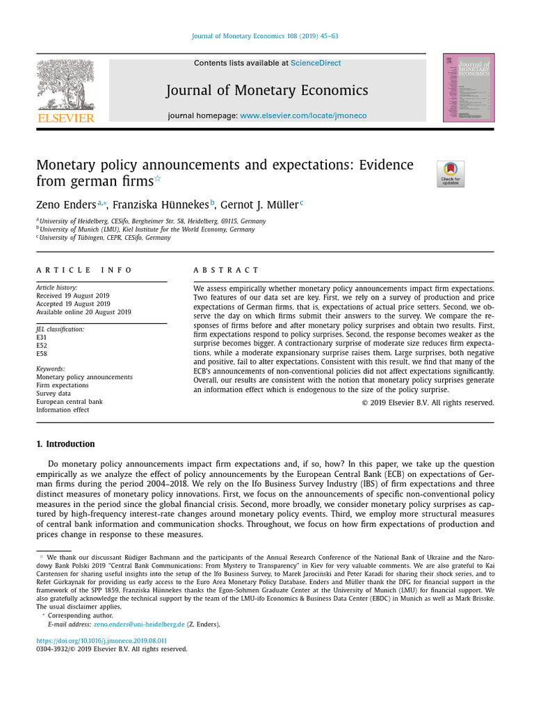 Monetary Policy Announce - Ments and Expectations - Evidence From ...