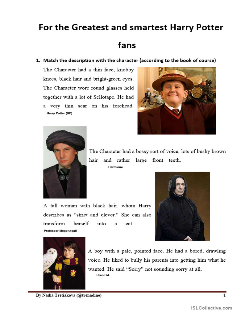 Harry Potter - Sorcerer's Stone - Answer Sheet For My HP Workbook - 10 ...