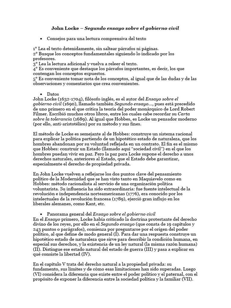 Análisis del Segundo Ensayo de Locke | PDF | John Locke | La Ley natural