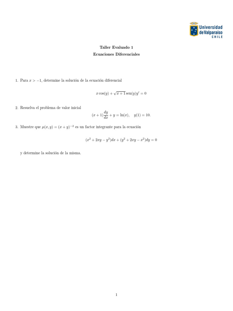 Taller Evaluado 1 EDO | PDF