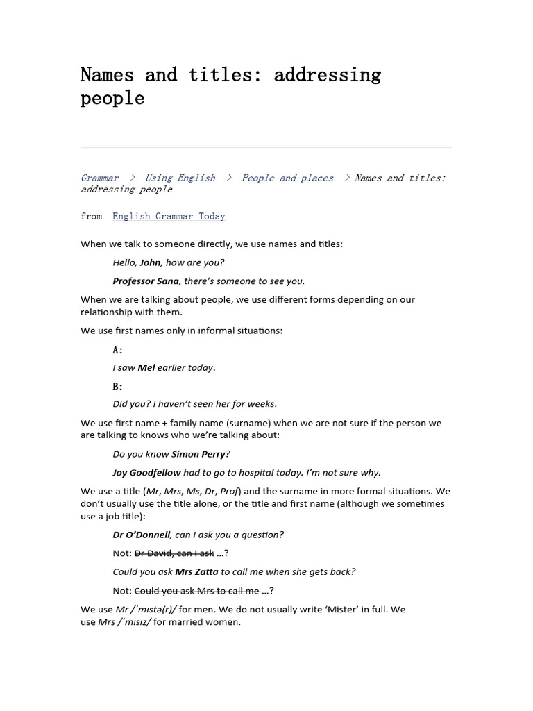 Names and Titles Addressing People | PDF | Grandparent