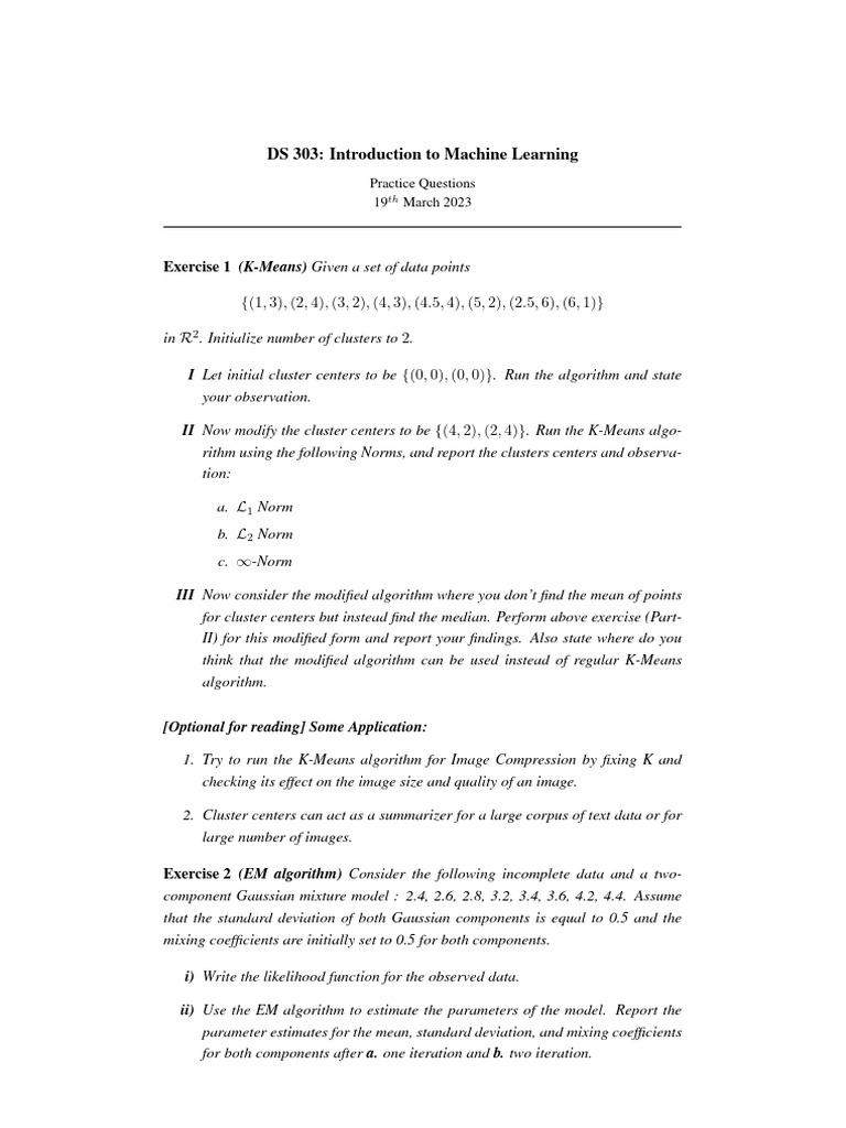 DS 303 Practice Questions | PDF | Multivariate Statistics | Applied Mathematics