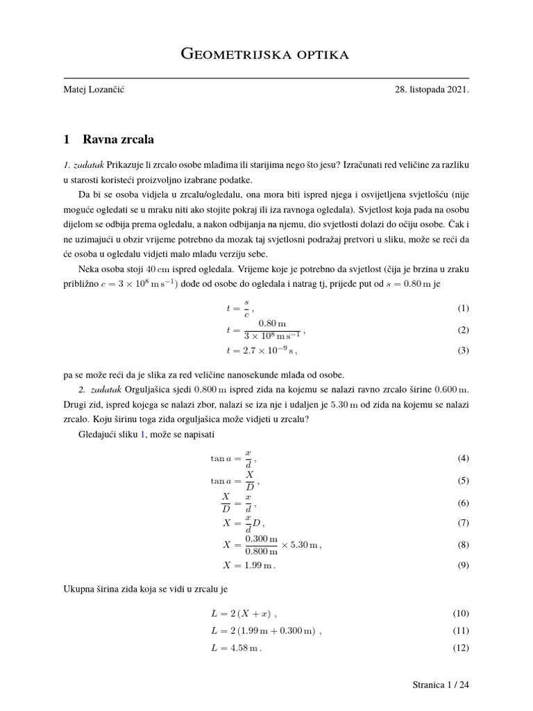 Geometrijska Optika | PDF
