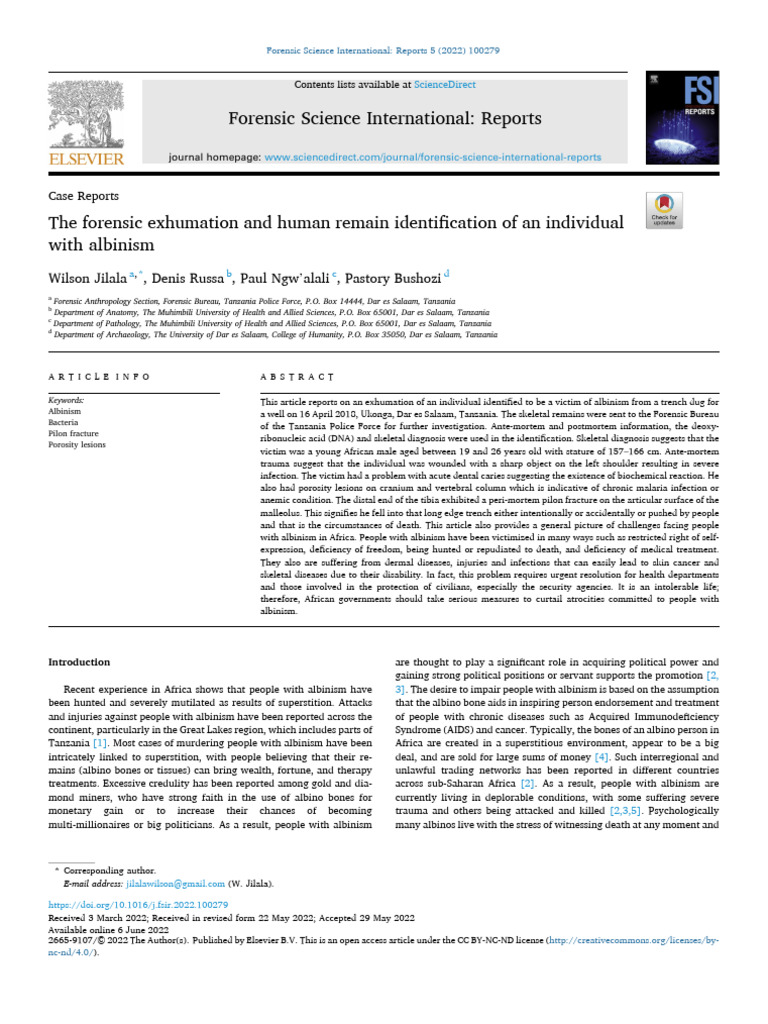 Forensic Identification of Albinism Victim | PDF | Tooth | Skull